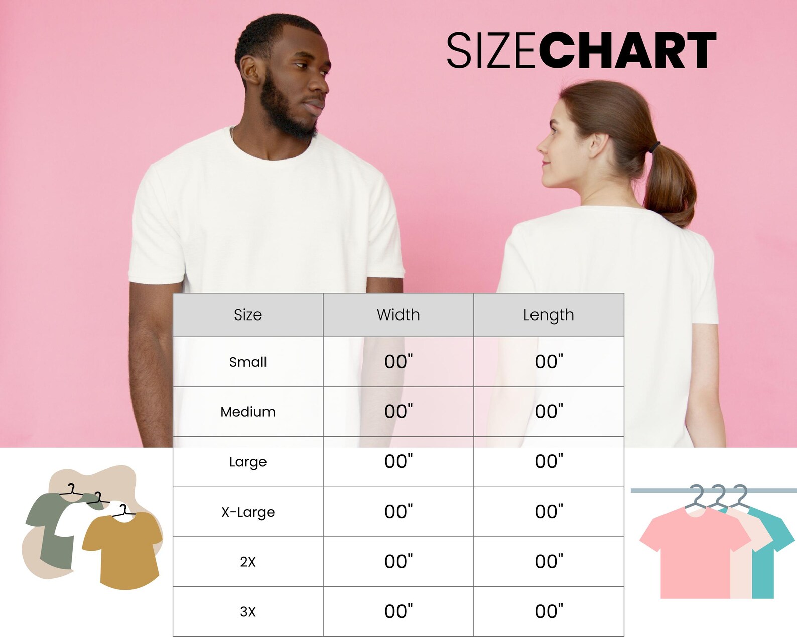 Editable Size Chart Five Different Layouts Instant Download Digital ...