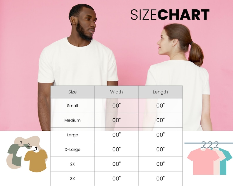 Editable Size Chart Five Different Layouts Instant Download Digital ...