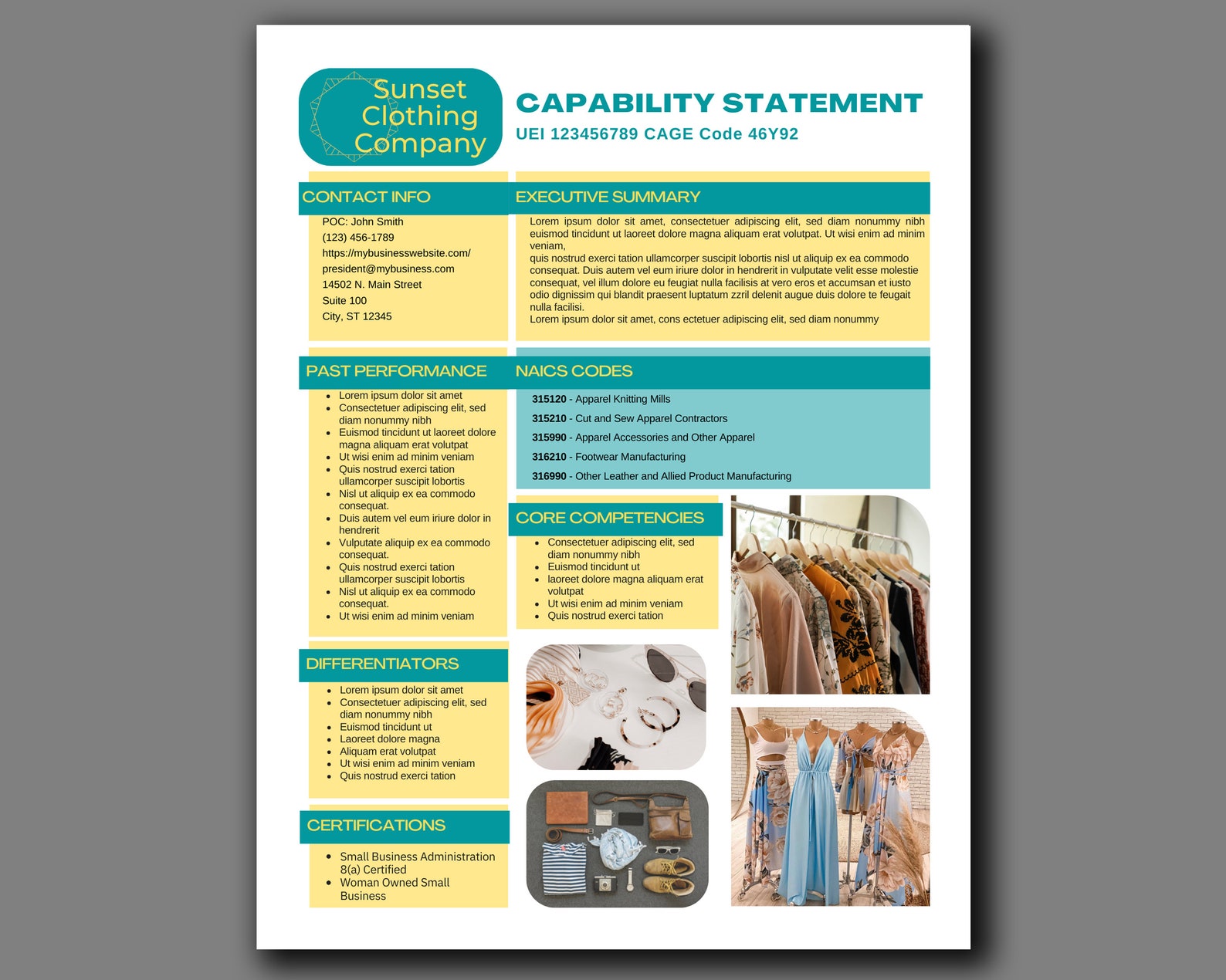Canva Capability Statement Template Clothing Company Government ...