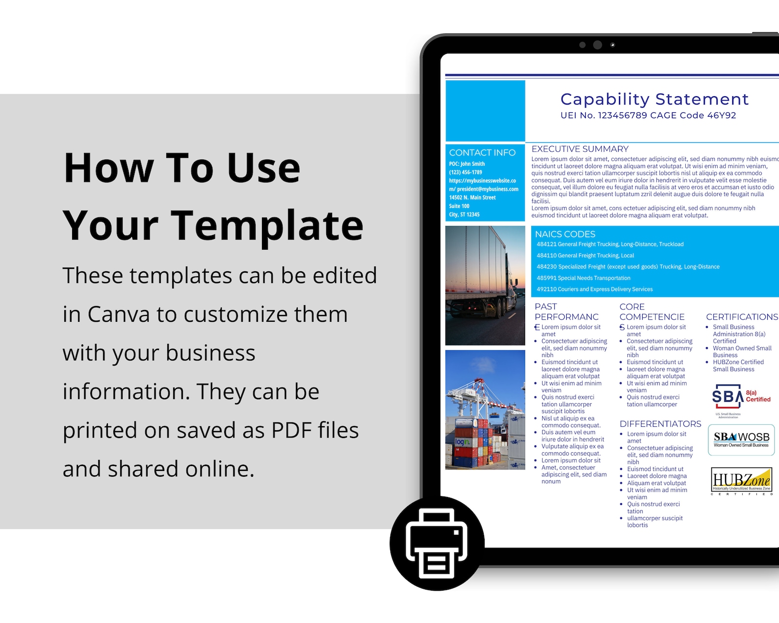 Editable Logistics Capability Statement Template: Government Marketing ...