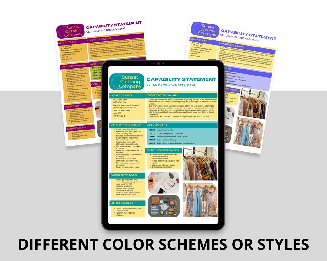 Canva Capability Statement Template Clothing Company Government ...