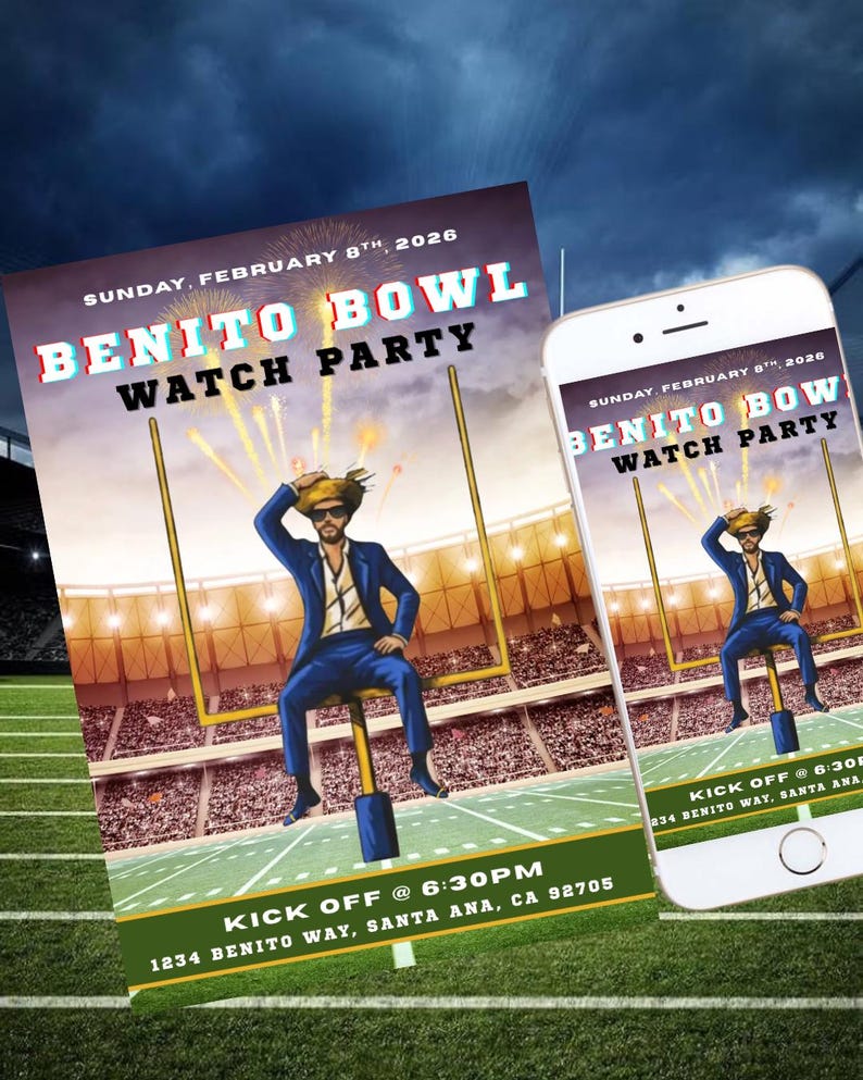 Bad Bunny Super Bowl LX Watch Party Invitation, Benito Bowl (canva ...