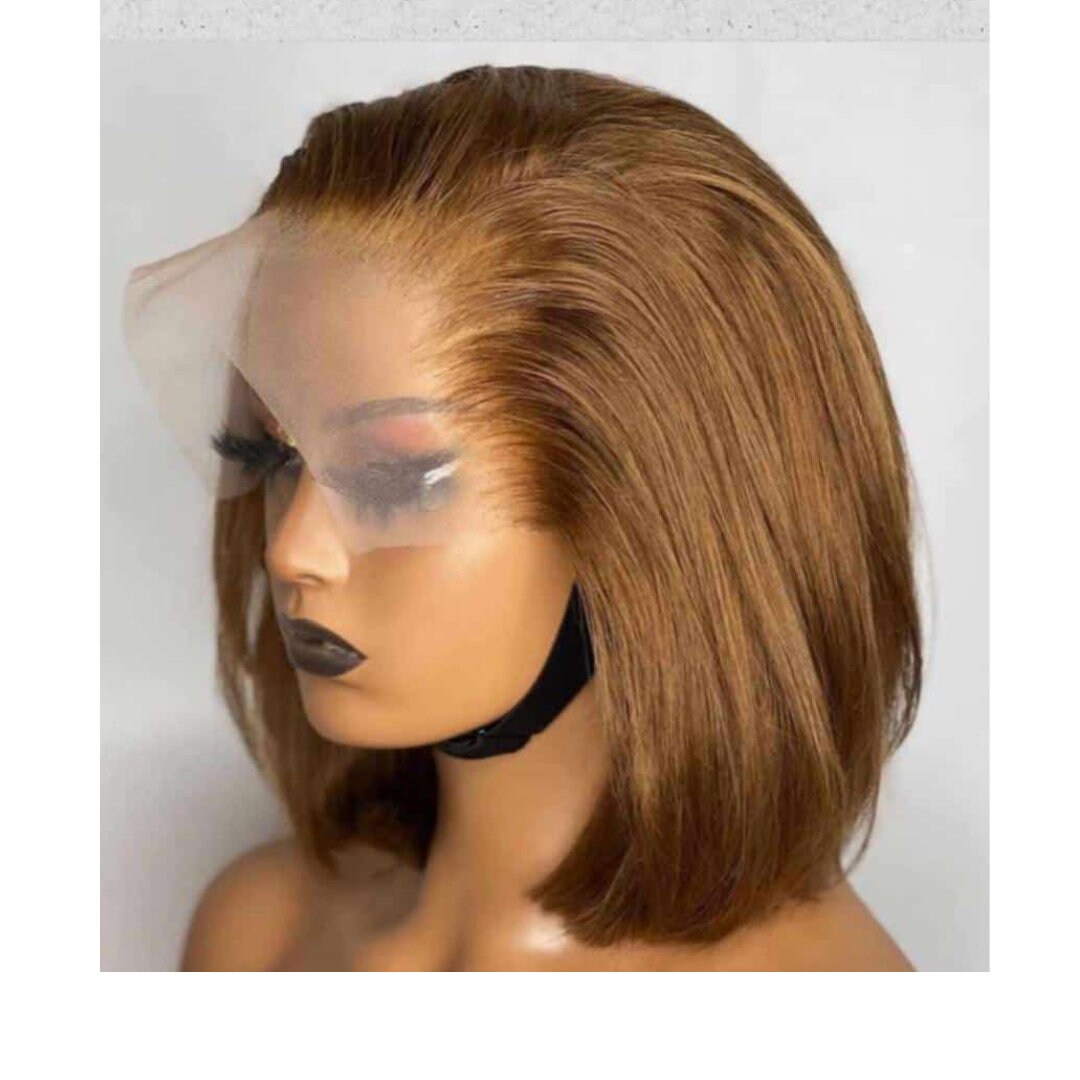 Human Hair Front Lace 13by4 Honey Brown Short Hair, Alopecia Wig ...