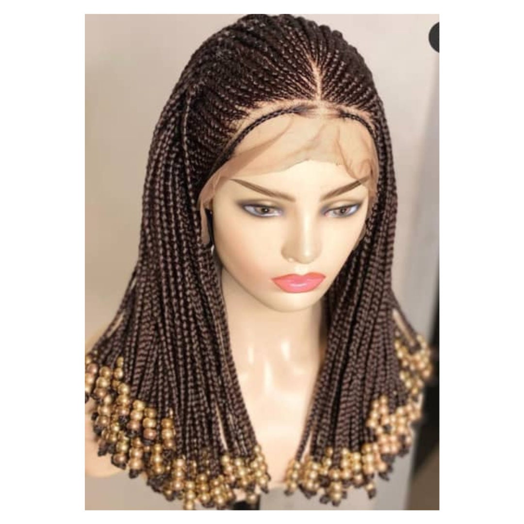 Braid Wig, Fulani Cornrows With Beads , Frontal Lace, Ghana Weave ...