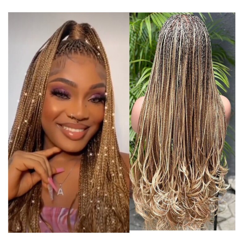French Curls Knotless Box Braids Frontal Braided Wig Braids - Etsy UK