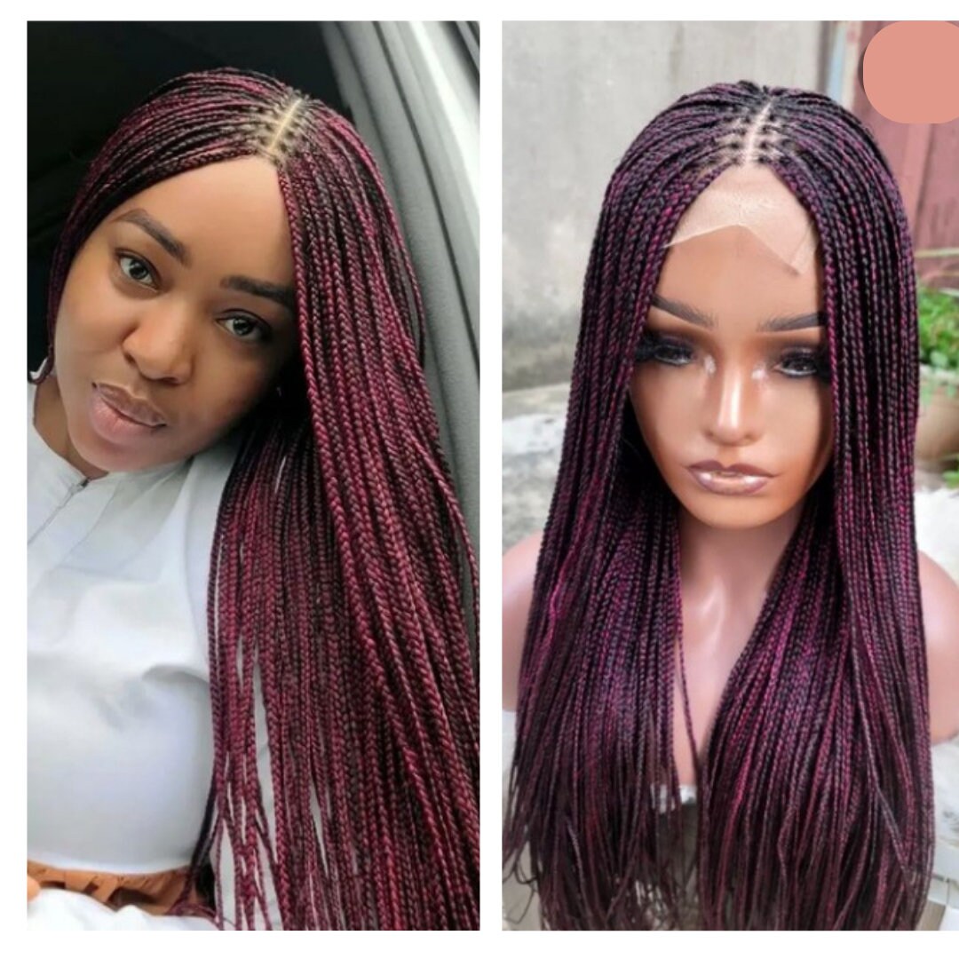 4by4 Center Part Small Knotless Box Braids 28 Inches Braided Wig Hand Made African Wig Etsy