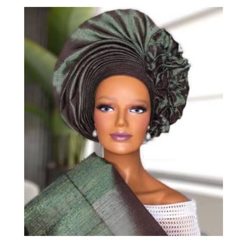 Dark Teal Green Aso Oke Auto Gele African Head Gear Gele - Etsy