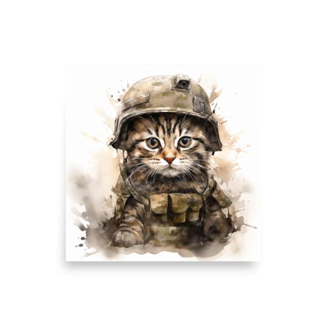 Army Cat Art Print - 10x10, 12x12, 14x14, 16x16 & 18x18 Poster - Etsy
