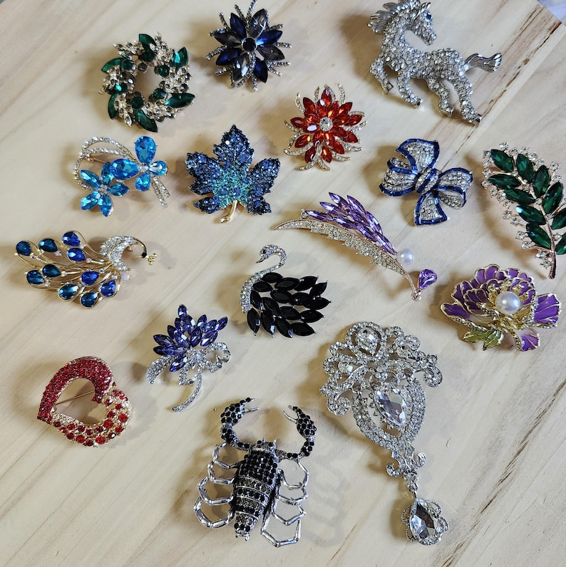 Rhinestone, Glass Big/medium/small Style Brooches Blind Bag - Etsy
