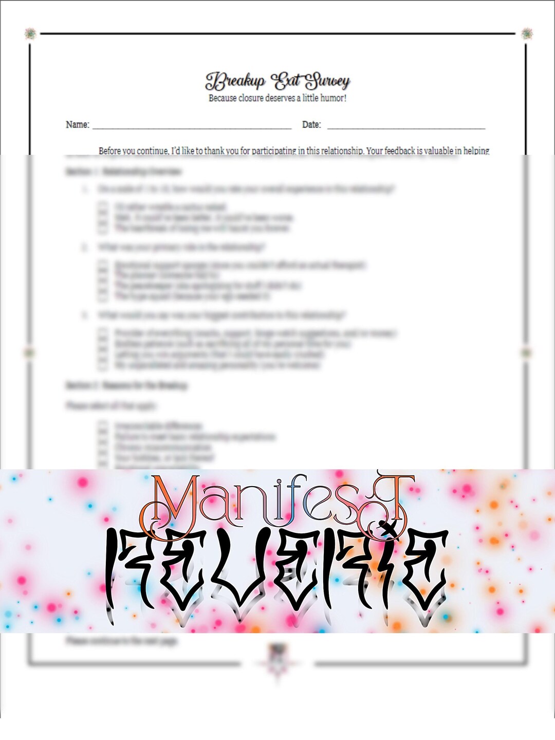 Breakup Exit Survey Gag Form Downloadable PDF - Etsy