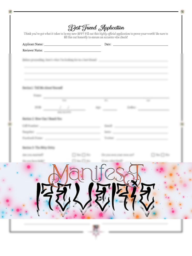 Best Friend Application - Gag Form - Downloadable PDF - Etsy
