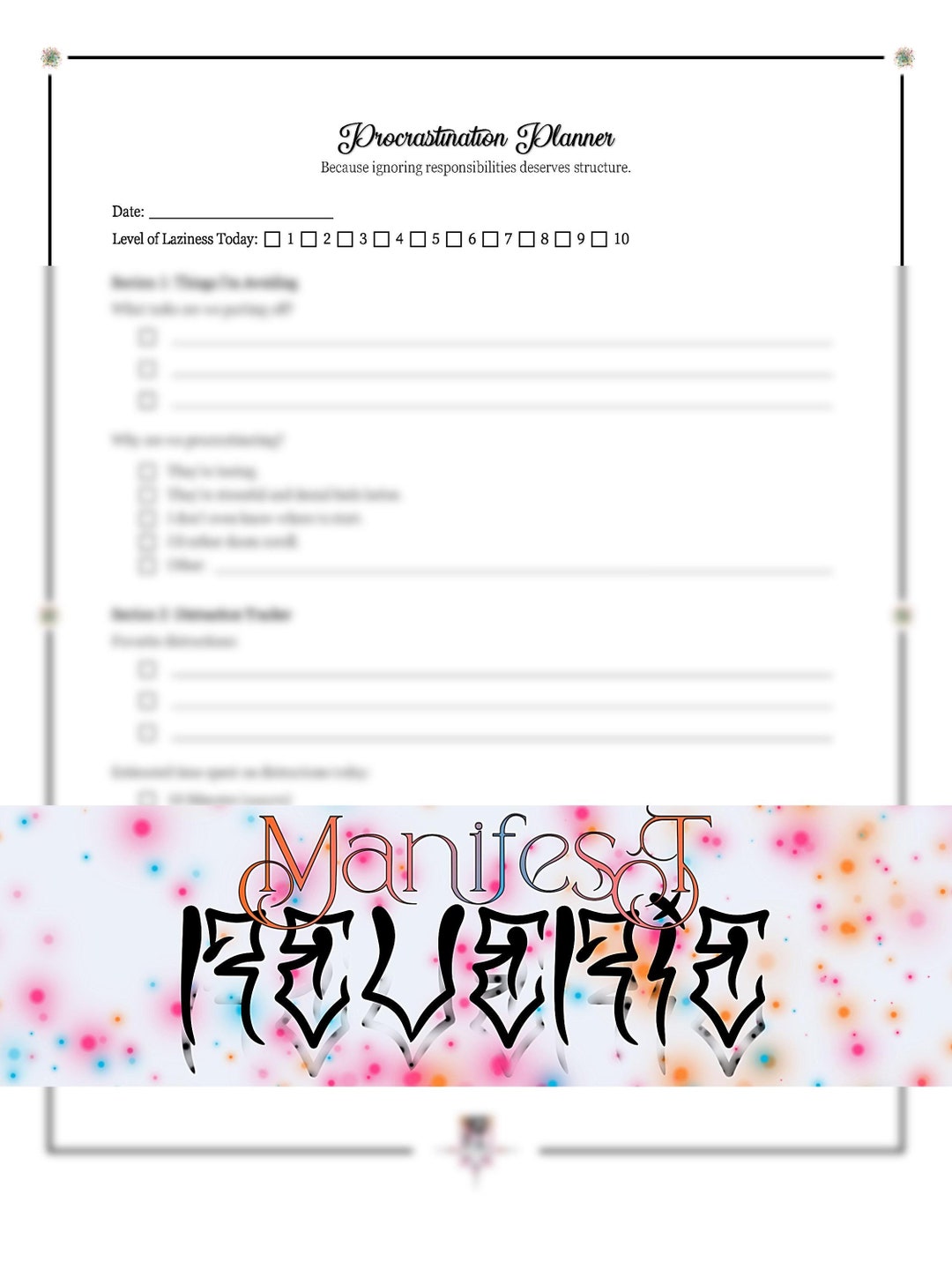 Procrastination Planner - Gag Form - Downloadable PDF - Etsy