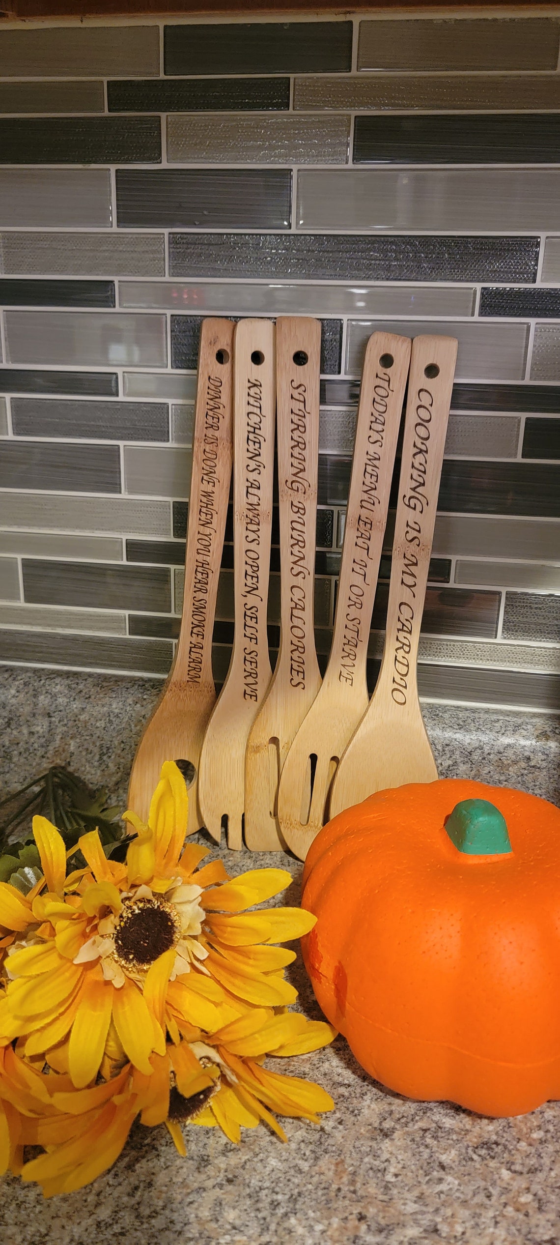 Engraved Bamboo Kitchen Utensil Set, Funny Sayings, Personalized Gift ...