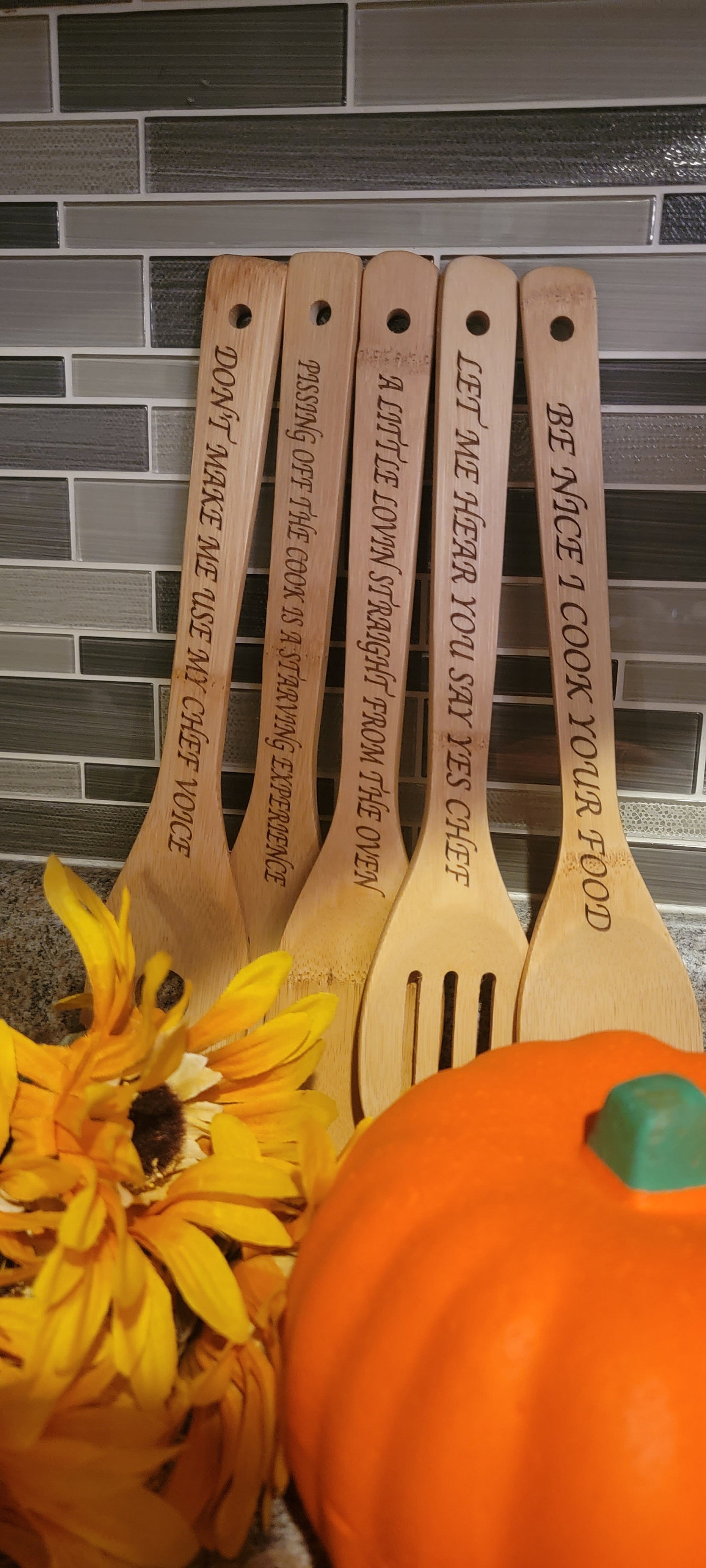 Wooden Engraved Kitchen Utensil Sets, Funny Utensil Sayings, 8 Groups ...