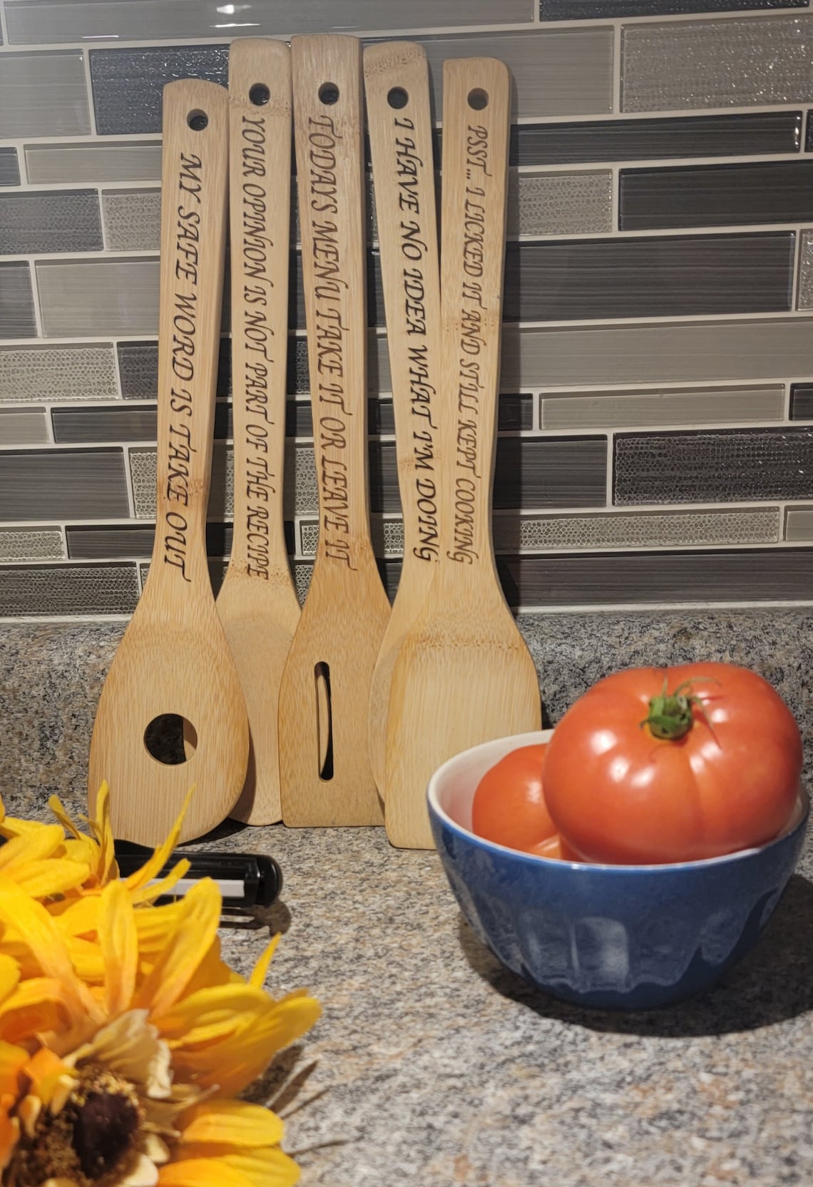 Wooden Engraved Kitchen Utensil Sets, Funny Utensil Sayings, 8 Groups ...