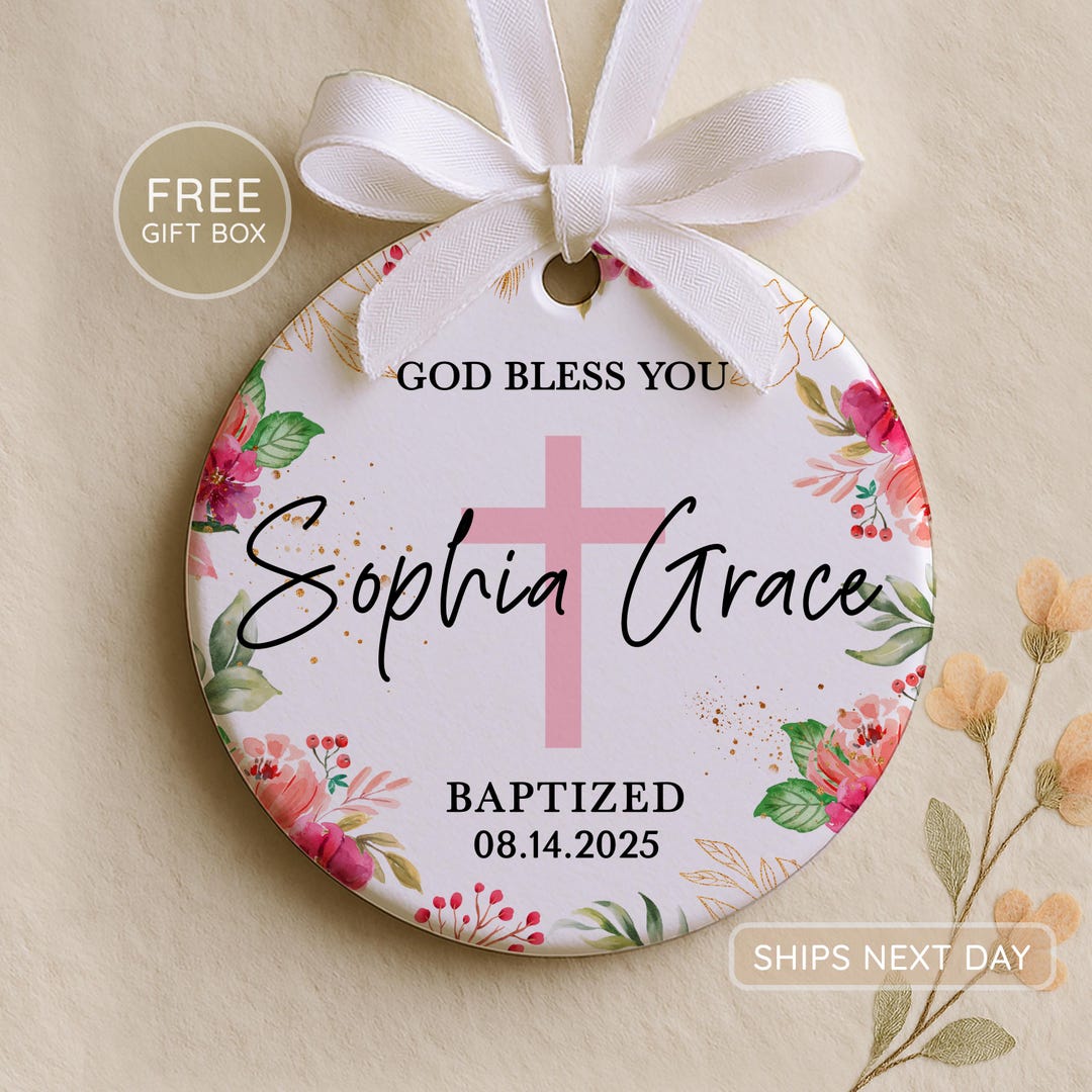 Custom God Bless Christening Ornament, Personalized Baptism Ornament ...