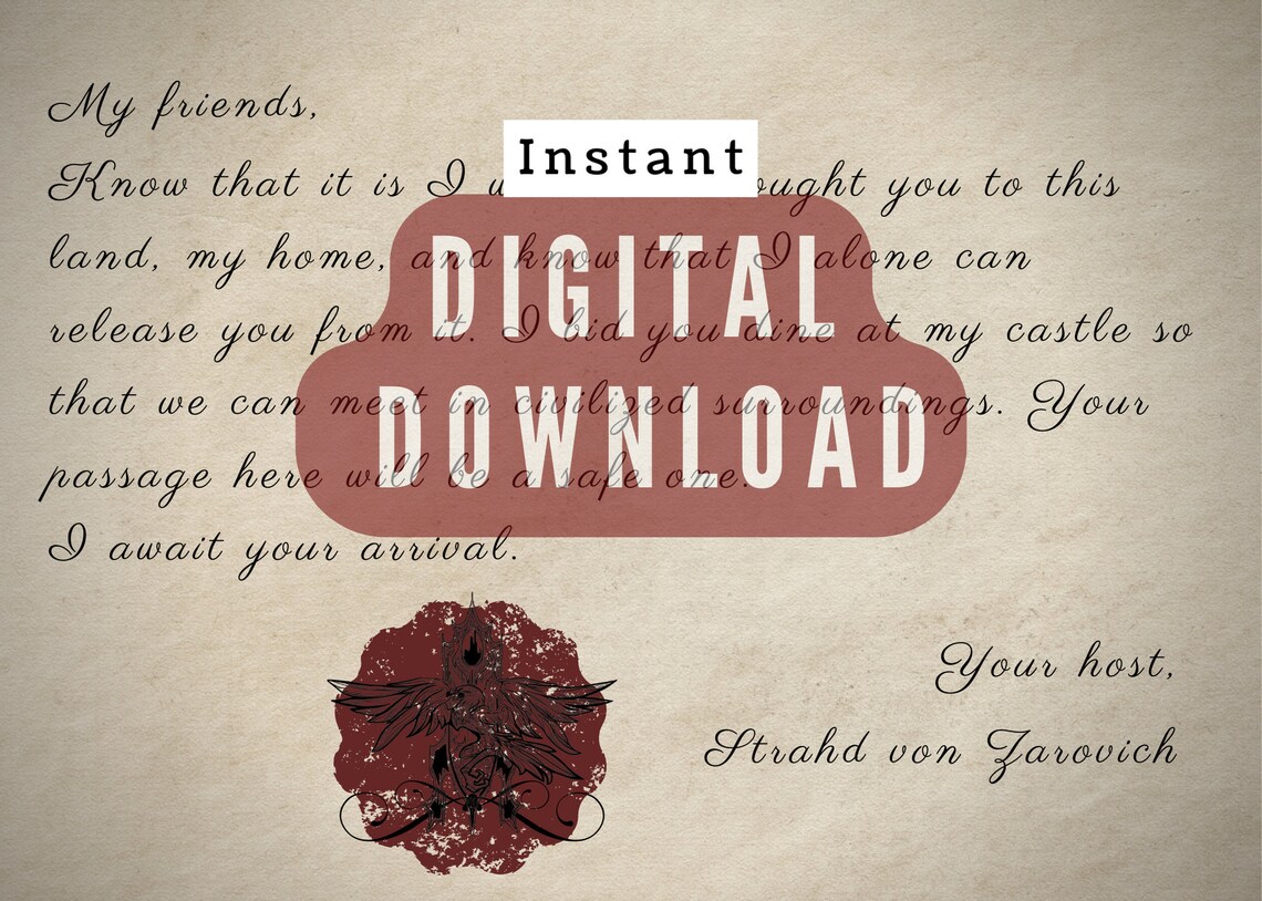 Curse of Strahd Custom Campaign Dinner Invitation Hand Out for Dungeon ...