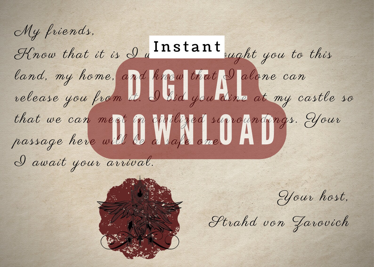 Curse of Strahd Custom Campaign Dinner Invitation Hand Out for Dungeon ...