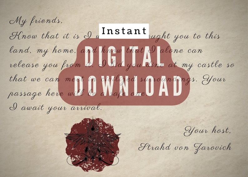 Curse of Strahd Custom Campaign Dinner Invitation Hand Out for Dungeon ...