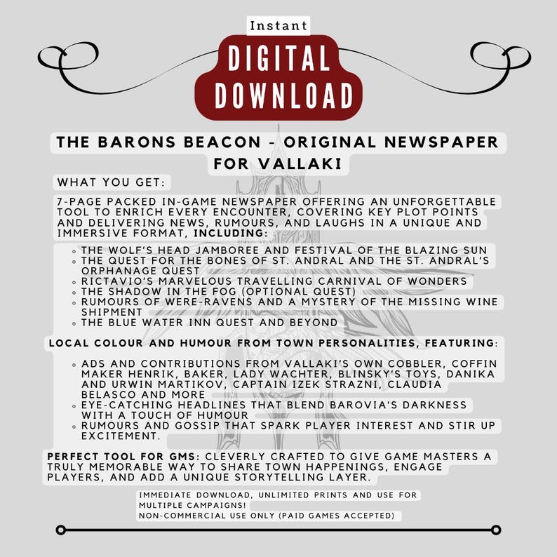 Barons Vallaki Newspaper, Curse of Strahd Custom Campaign Handout and ...