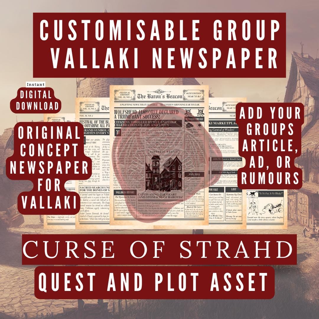 CUSTOMISABLE Baron's Beacon Vallaki Newspaper, Curse of Strahd Campaign ...