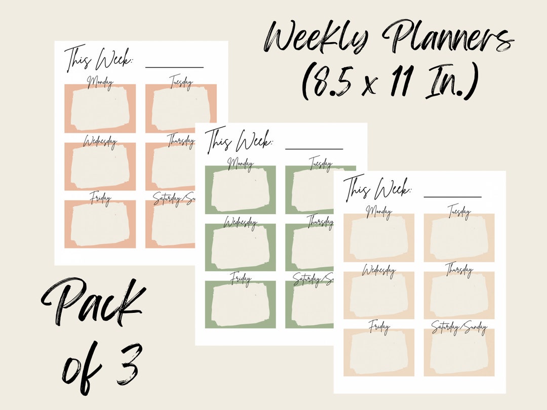 Digital Download Printable Weekly Planners (8.5 X 11 In.) Pack of 3 - Etsy