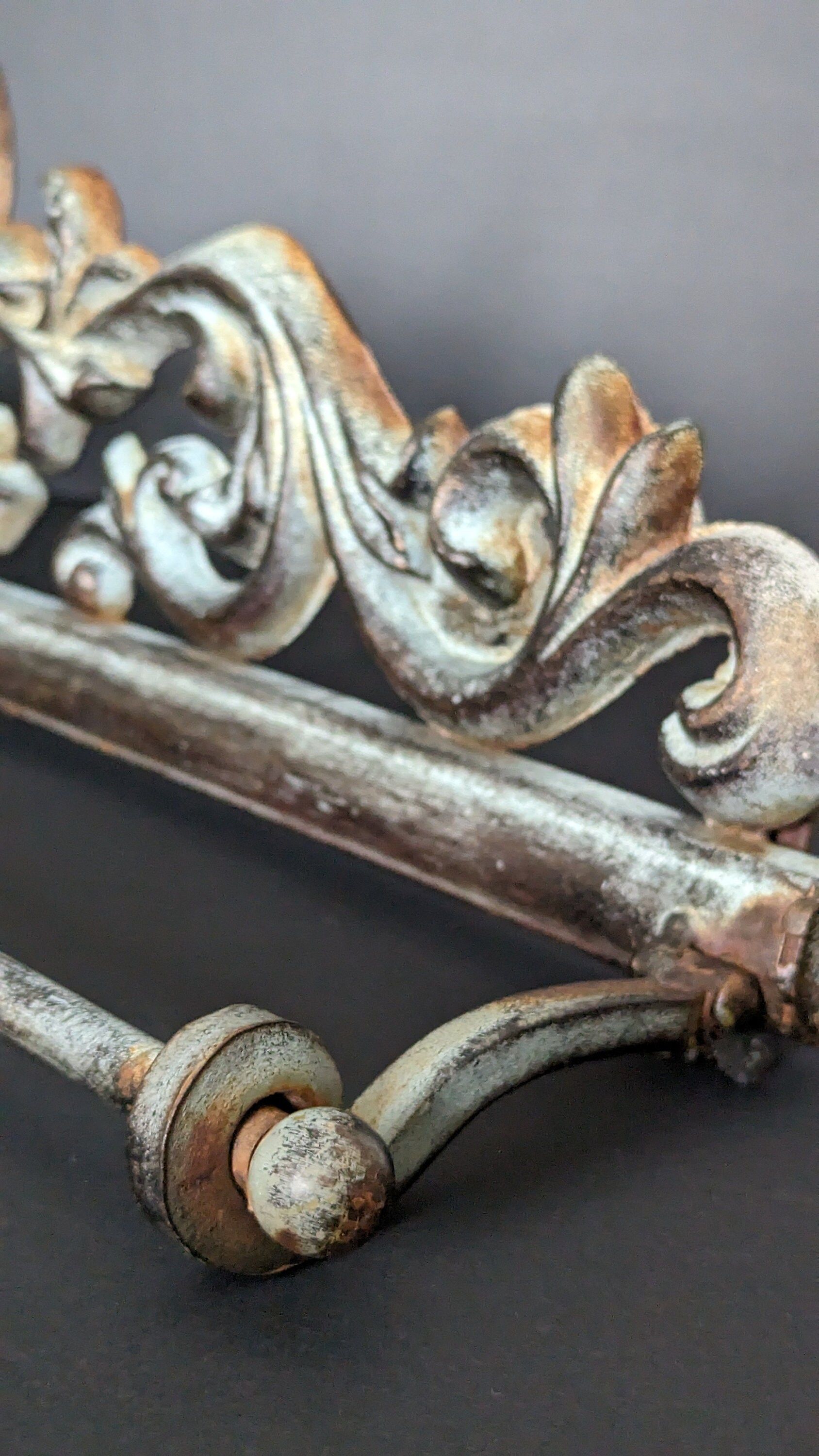 Rare Vintage Cast Iron Towel Rack, Fleur-de-lis Scroll Design, Large ...