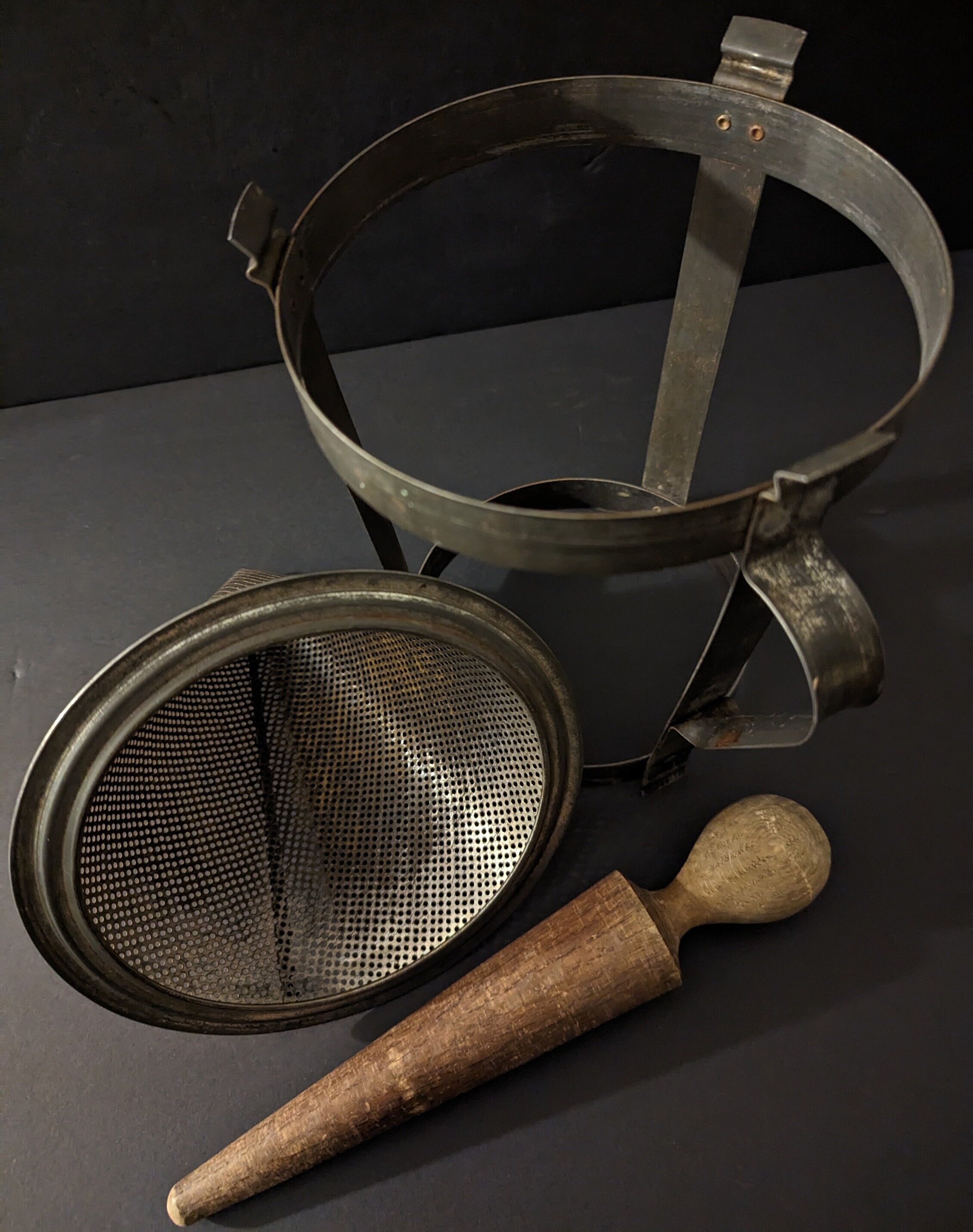 1940's Chinois Cone Strainer on Stand With Wood Pestle, Metal Cone ...