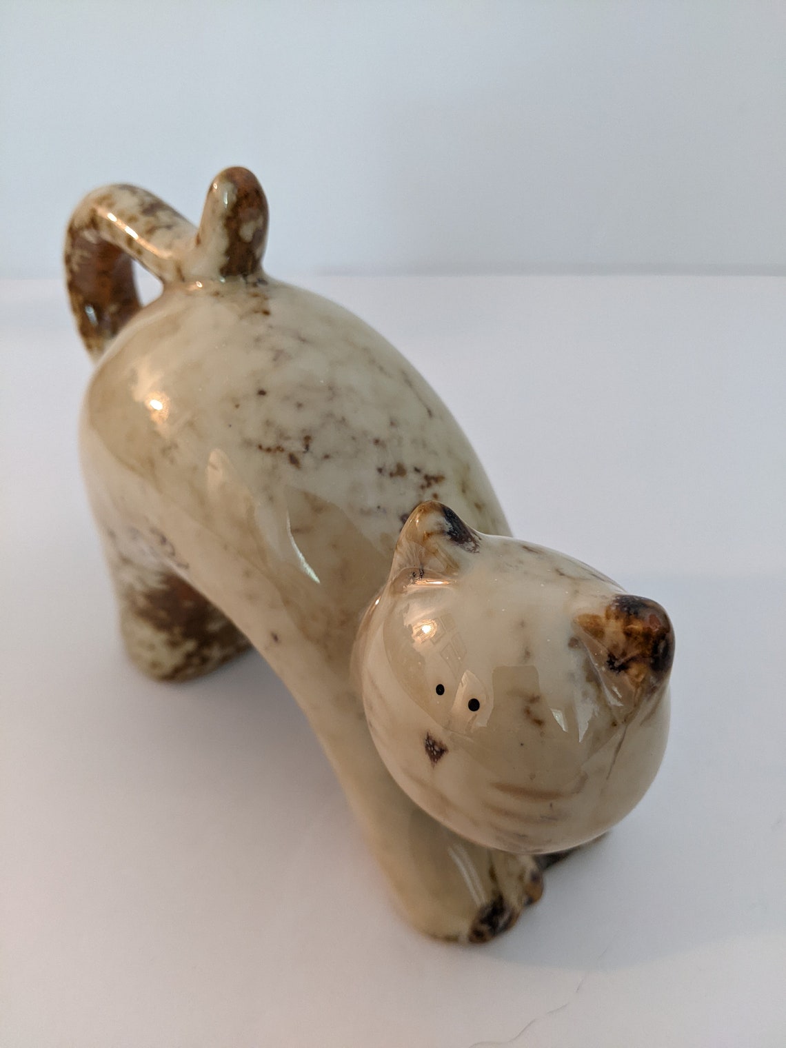 Vintage 1980s Studio Pottery Cat Figurine Glazed Pottery Whimsical Cat ...