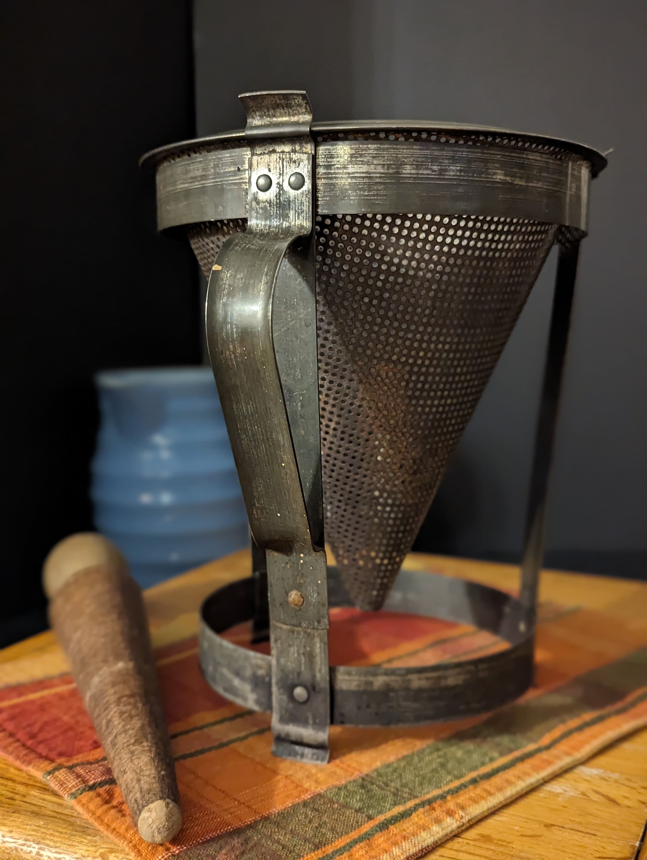 1940's Chinois Cone Strainer on Stand With Wood Pestle, Metal Cone ...