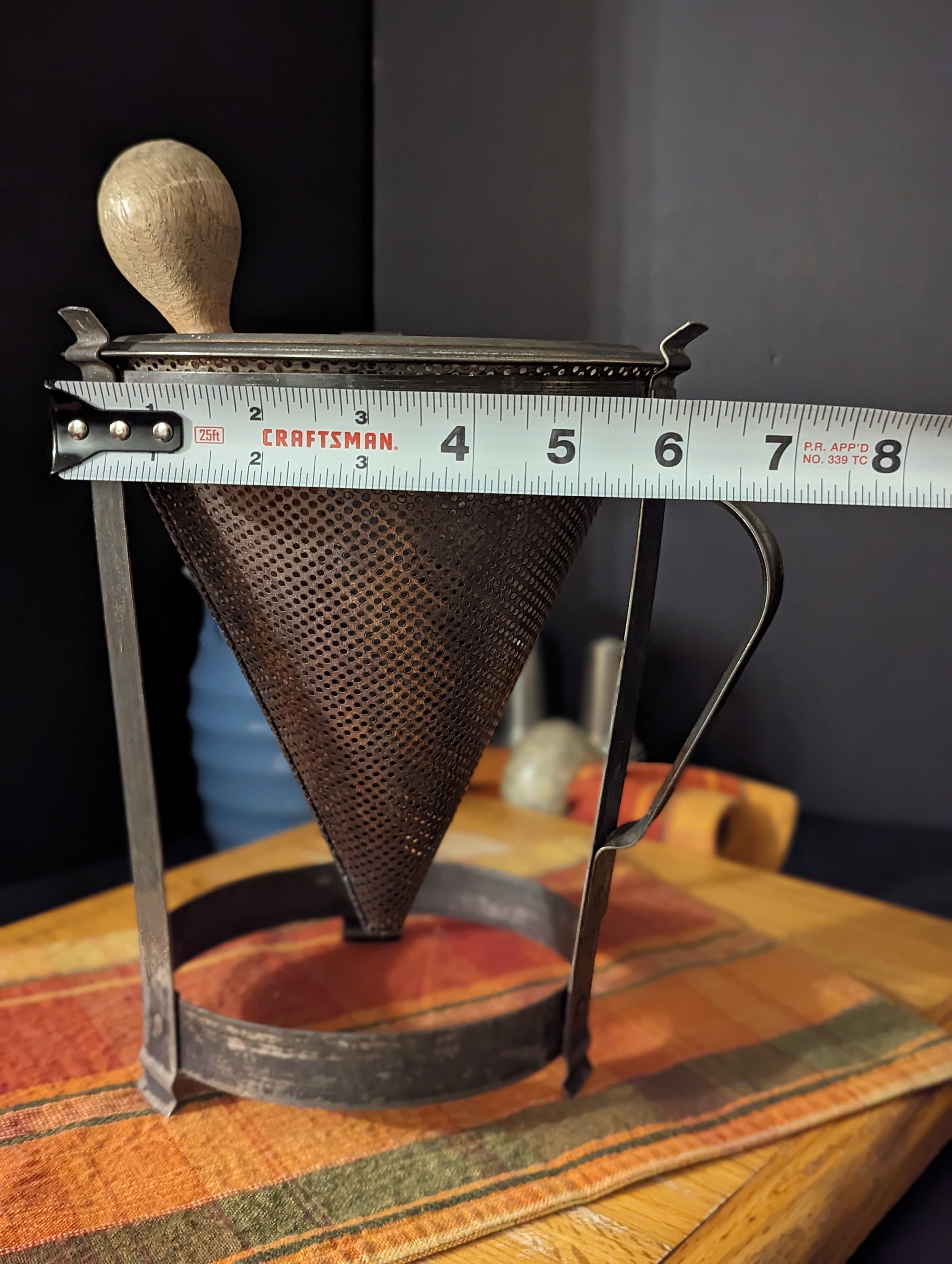 1940's Chinois Cone Strainer on Stand With Wood Pestle, Metal Cone ...