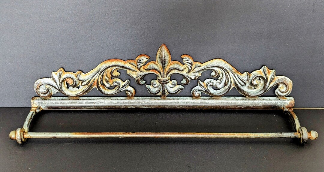 Rare Vintage Cast Iron Towel Rack, Fleur-de-lis Scroll Design, Large ...
