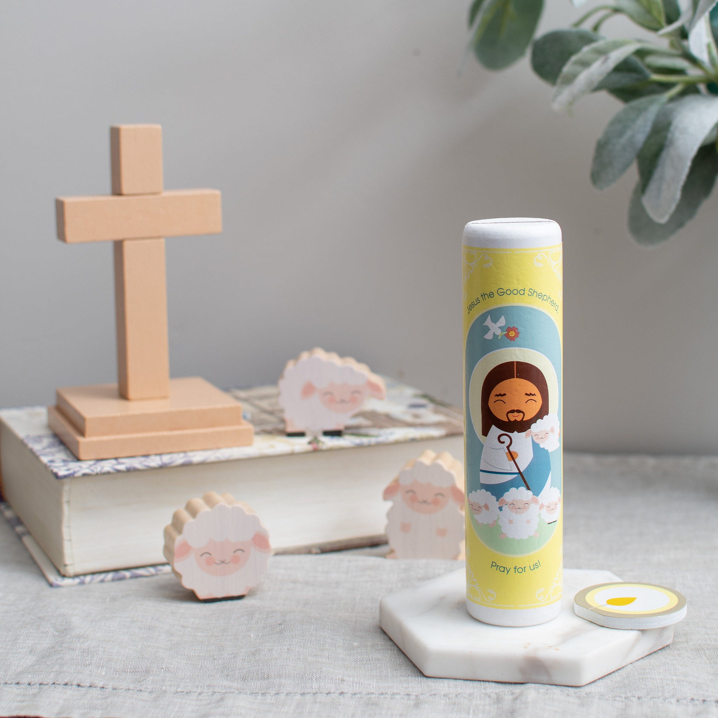 Jesus Christ, the Good Shepherd (the Our Father) Wooden Prayer Candle ...
