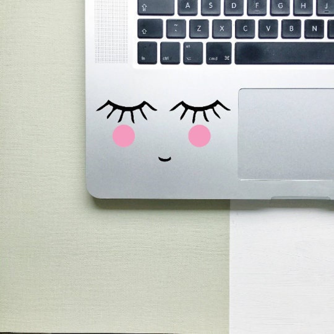 Cute Face Laptop Decal, Sleepy Eyes Decal Laptop Sticker, Modern Eyes ...