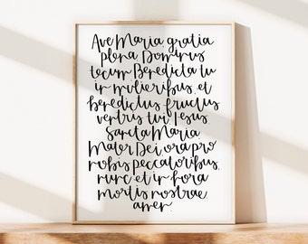 PRINTABLE Ave Maria Prayer, Hail Mary Latin Prayer, Catholic Prayer ...