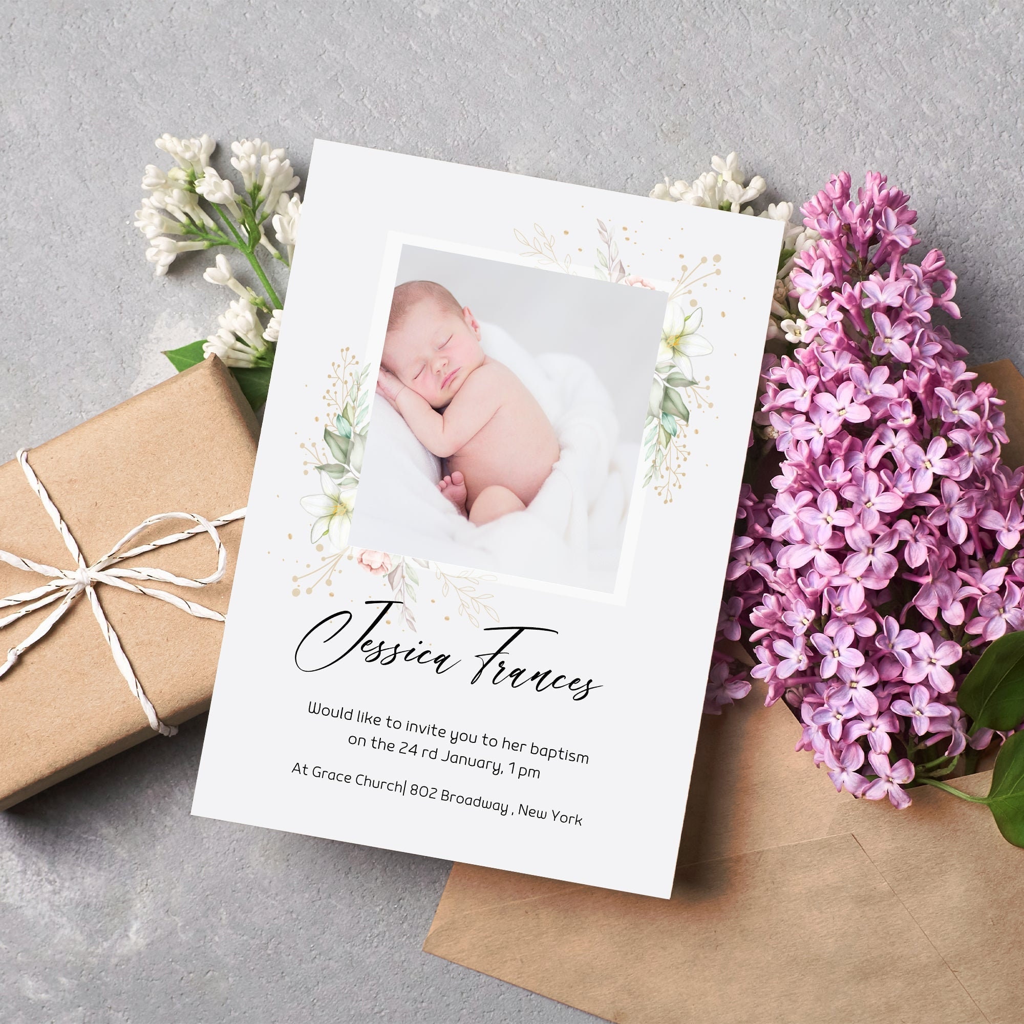 Elegant Baptism Religious Event Custom Photo Invitation Baptism ...