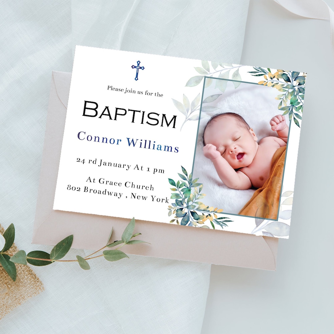Elegant Baptism Religious Event Custom Photo Invitation | Baptism ...