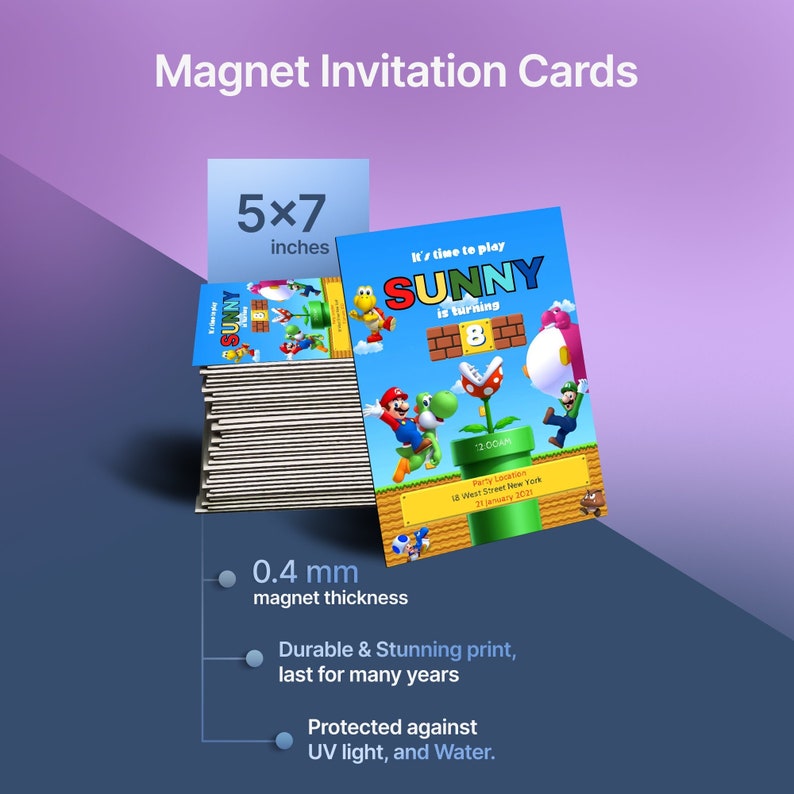 Custom Birthday Party Invitation on Magnet 5x7 Inch Magnetic Cards ...
