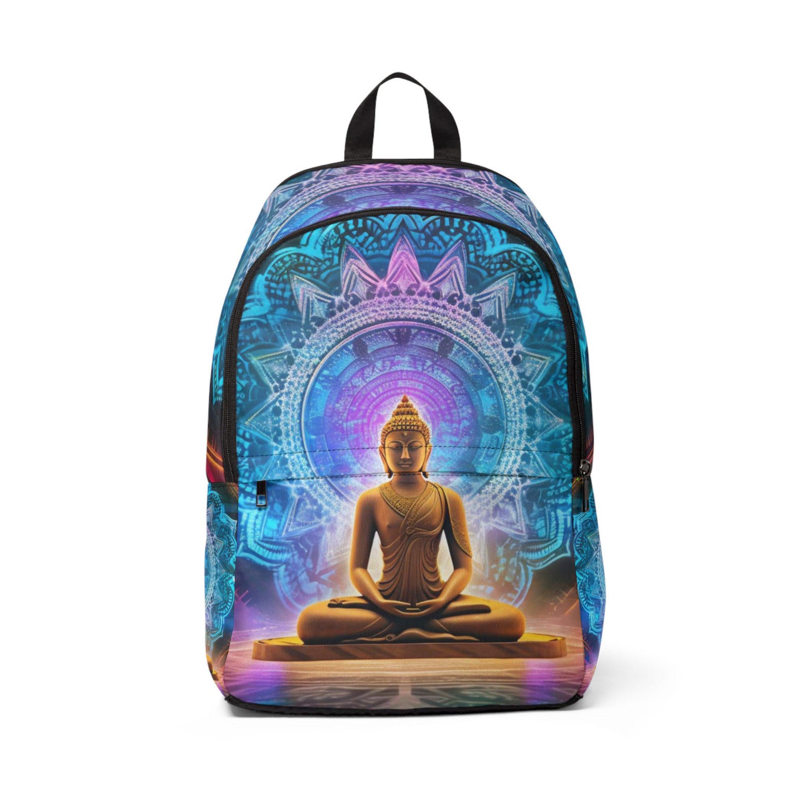 Neon Glowing Visionary Buddha in Meditation Backpack | Sacred Geometry ...