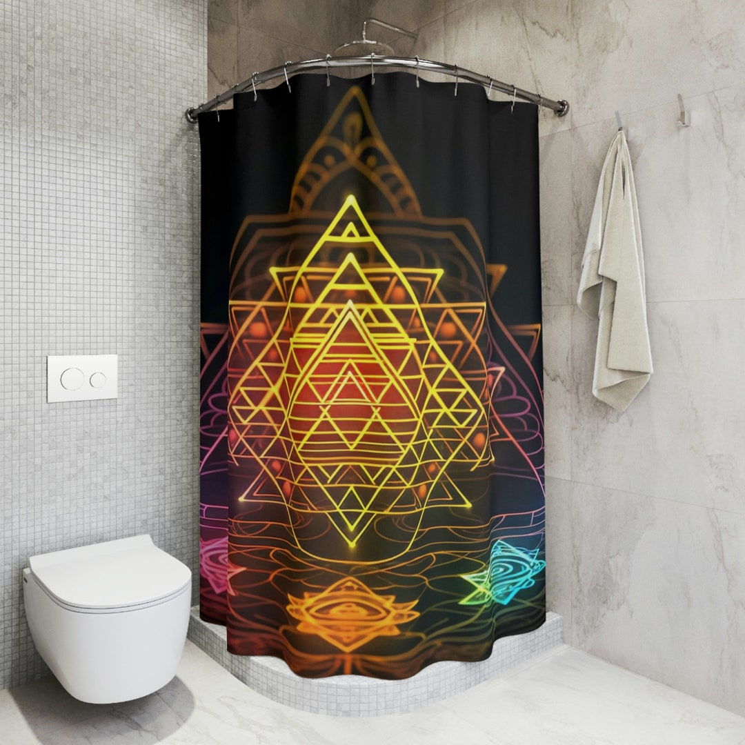 Glistening Sri Yantra Bohemian Shower Curtain Neon Glow Transcendental ...