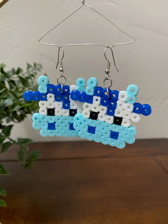 Blue Cow Earrings Perler Beads Homemade - Etsy