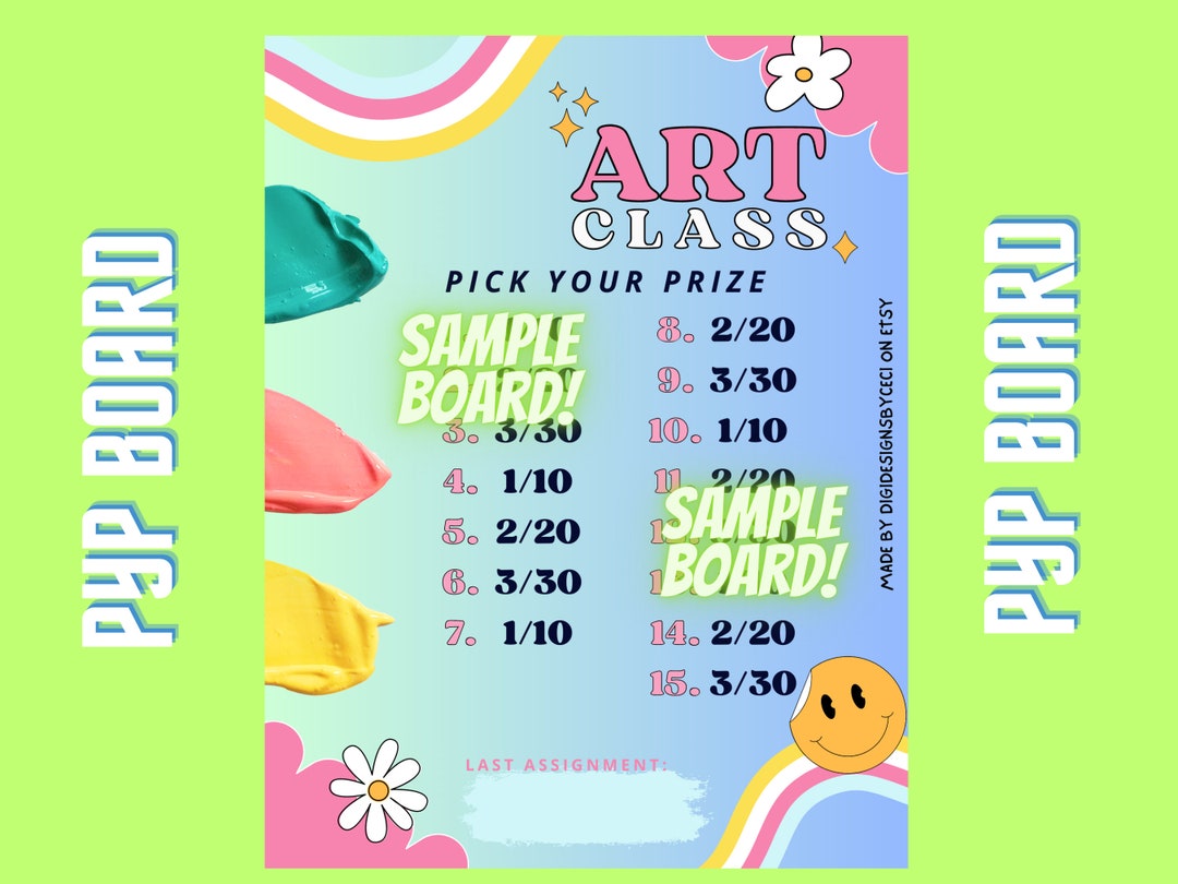 Art Lesson Themed BNO Board, 150 Wta in Every Line, Bingo Board, 15 ...
