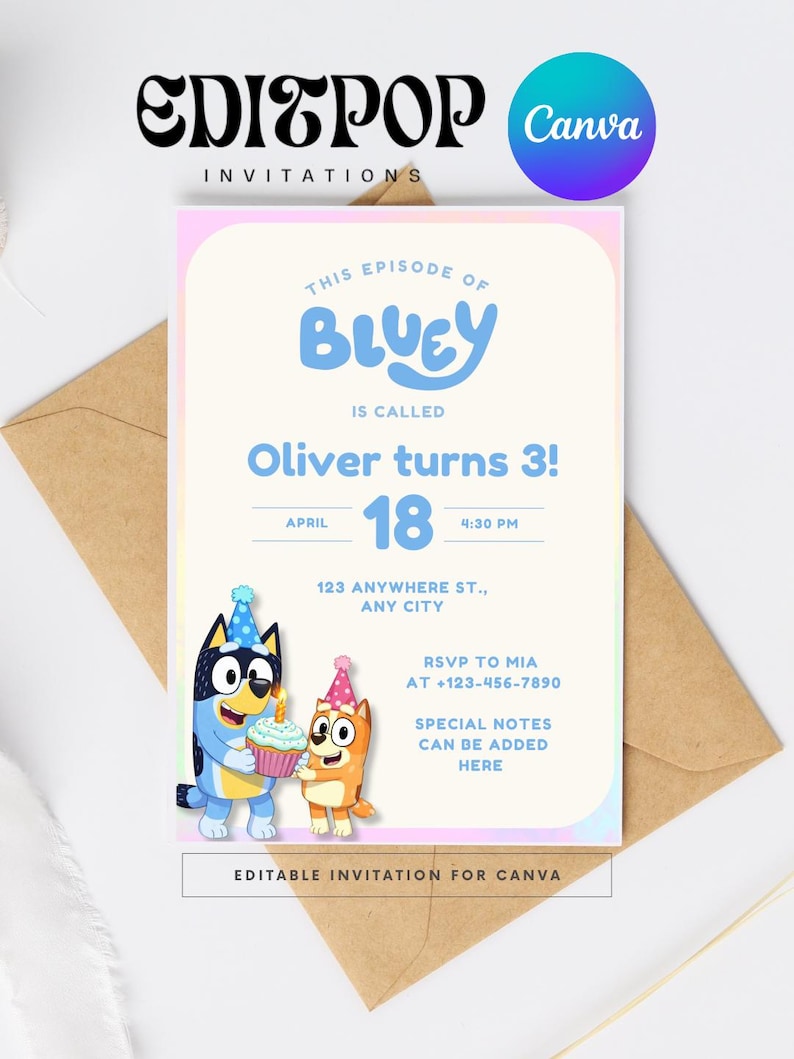 Bluey Birthday Invitation | Editable Kids Party Invite | Digital Canva ...