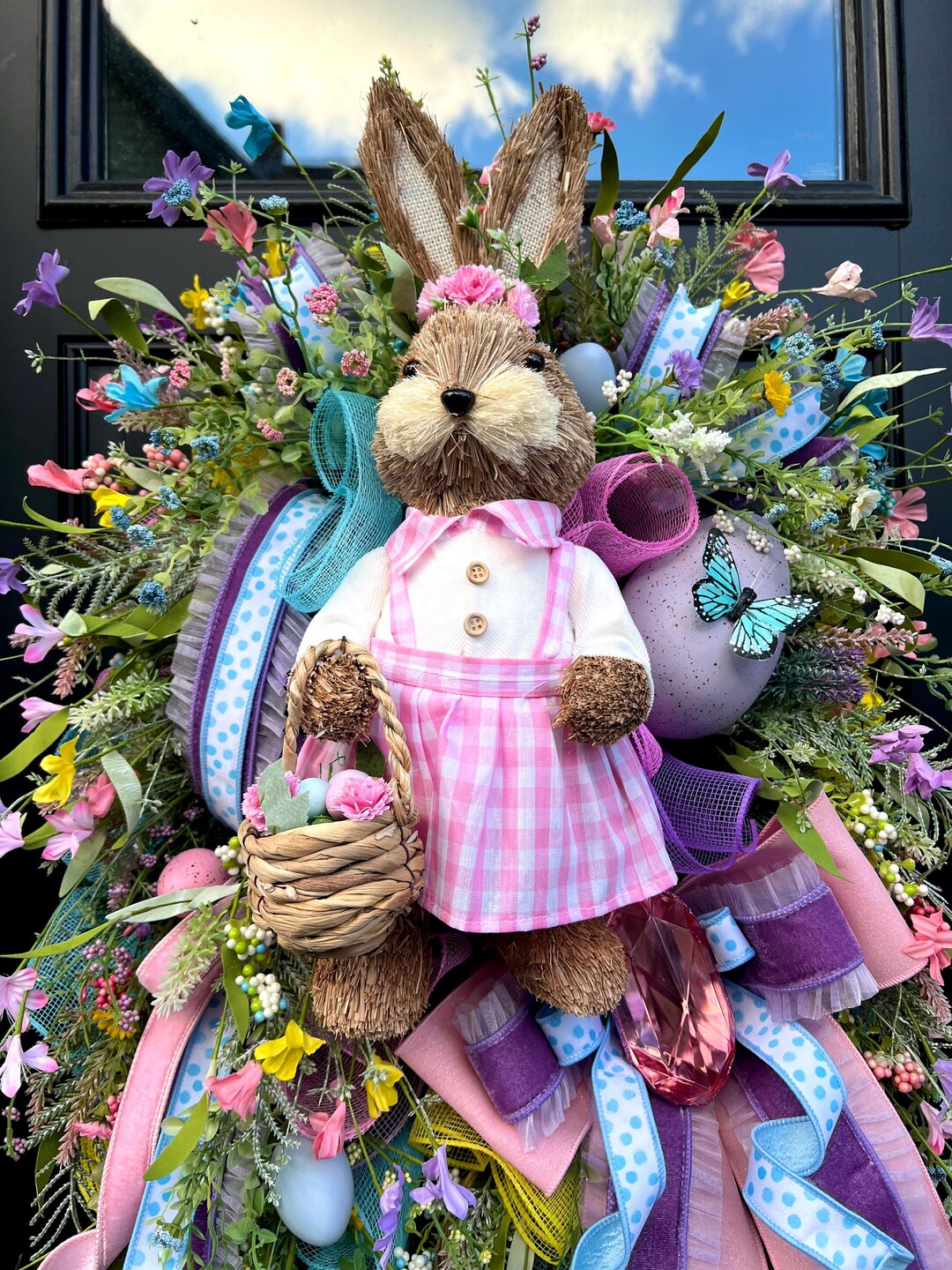 Spring Wreath, Easter Wreath, Easter Bunny Door Wreath, Pink Bunny ...