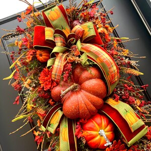 Fall Swag, Orange Fall Wreath, Autumn Swag, Fall Decor, Thanksgiving ...