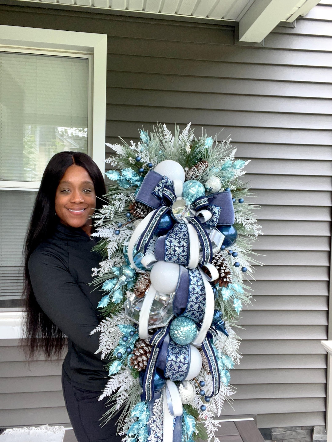 XL Glam Christmas Swag: Blue & White Winter Wonderland Wreath - Etsy