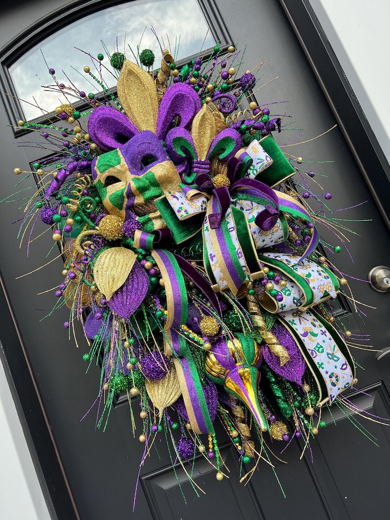 Mardi Gras Door Hanger, Mardi Gras Wreath, Purple and Gold Wreath ...