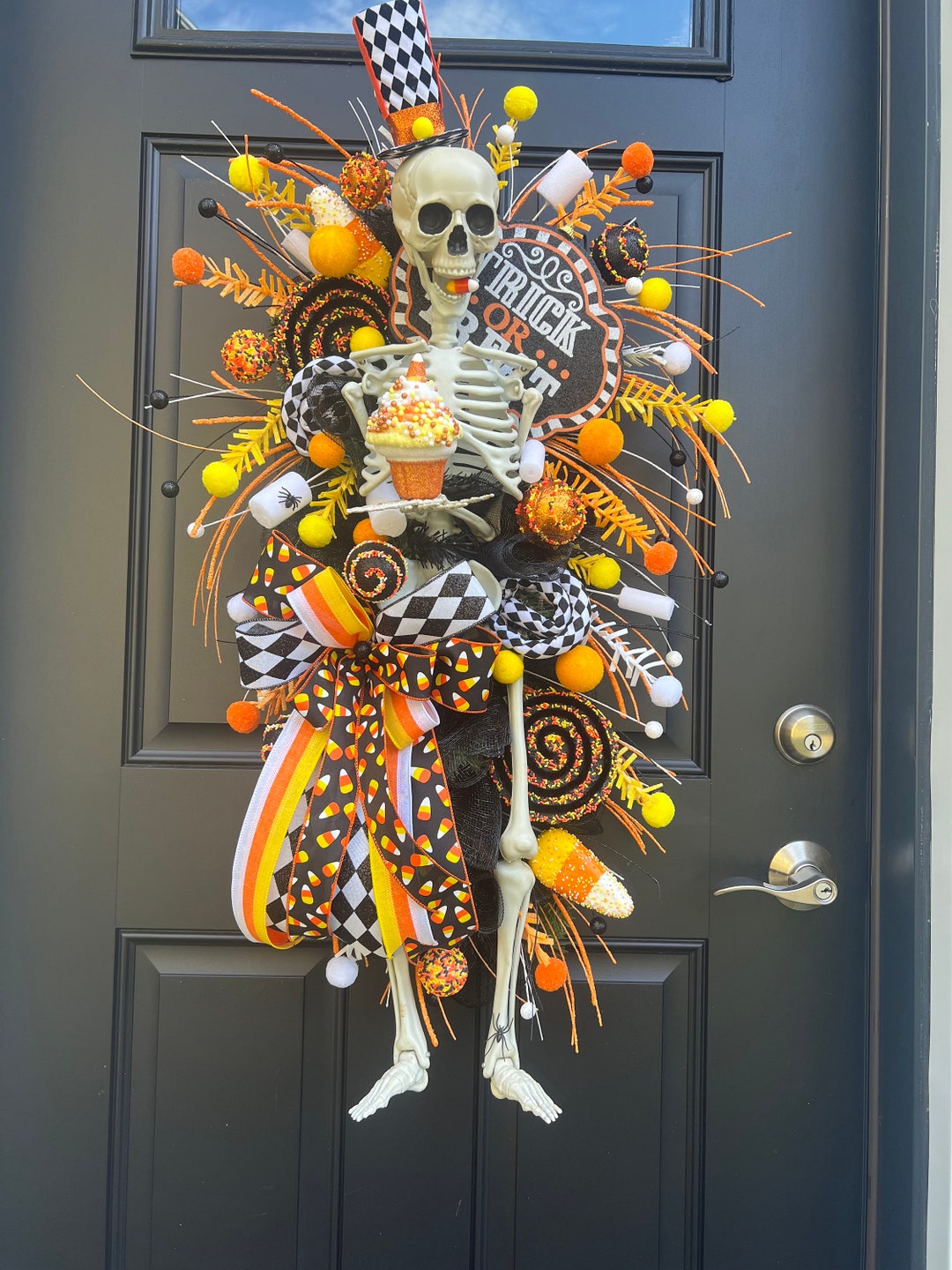 Halloween Swag, Candy Corn Halloween, Black Orange Wreath, Halloween ...