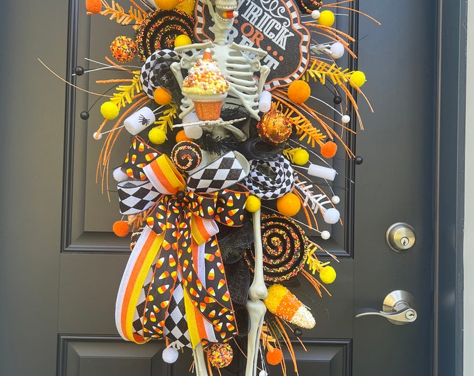 Halloween Swag, Candy Corn Halloween, Black Orange Wreath, Halloween ...