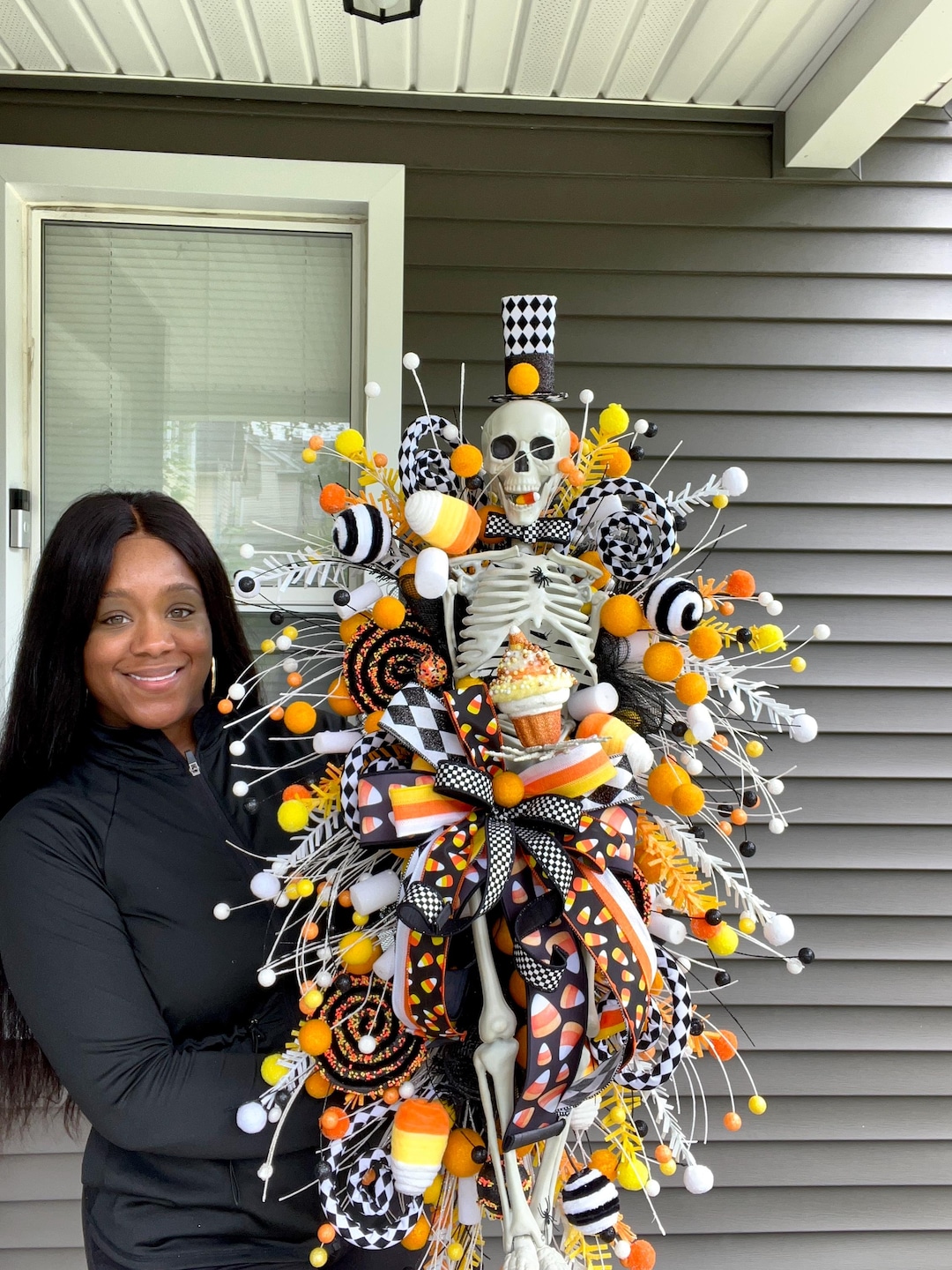 Halloween Swag, Candy Corn Halloween, Black Orange Wreath, Halloween ...